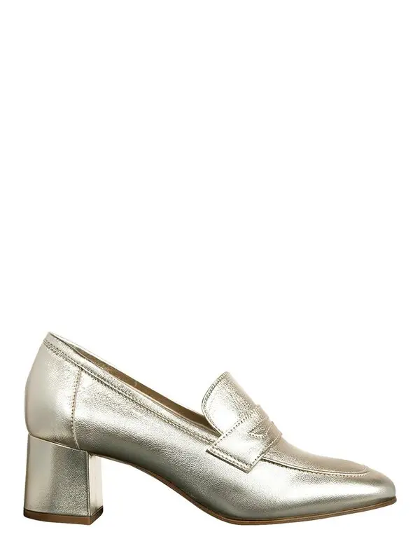 SOPHIQUE Essenziale Metallic Leather Block-heel Loafers - Gold