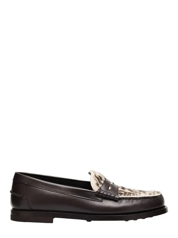 TOD'S Leather And Pony Hair Penny Loafers - Brown