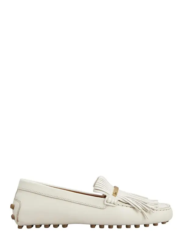 TOD'S Gommino Nappa Fringe Driver Loafers - White