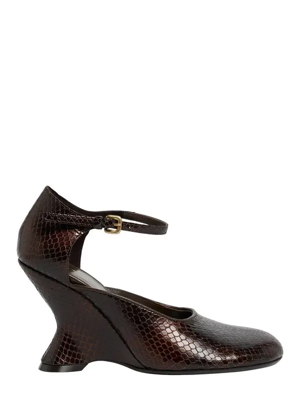 Dries Van Noten Python Stamped Leather Wedge Pumps - Dark Brown