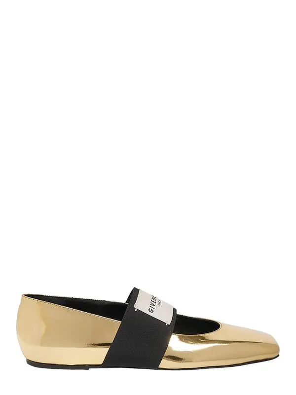 Givenchy Square Label Metallic Leather Ballerina Flats - Gold