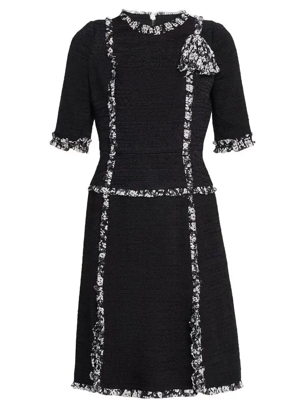 Rickie Freeman For Teri Jon Ruffle-trim Tweed A-line Dress - Black Whit
