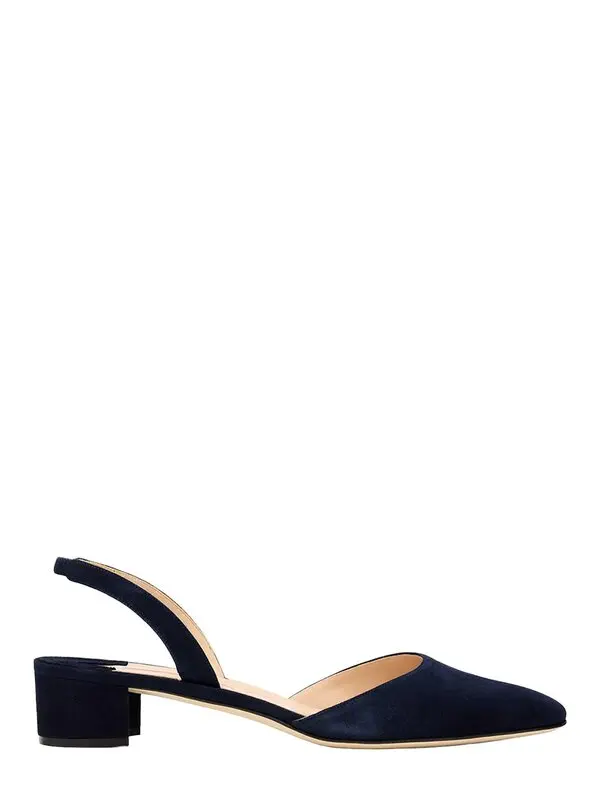 Manolo Blahnik Aspro Suede Slingback Ballerina Pumps - Navy