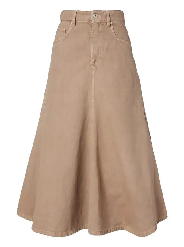 Brunello Cucinelli Cotton And Linen Denim Midi Skirt - Brown