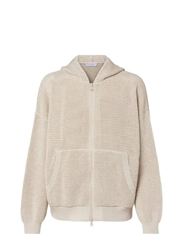 Brunello Cucinelli Open-knit Cotton-blend Lamé Zip-up Hoodie - Beige