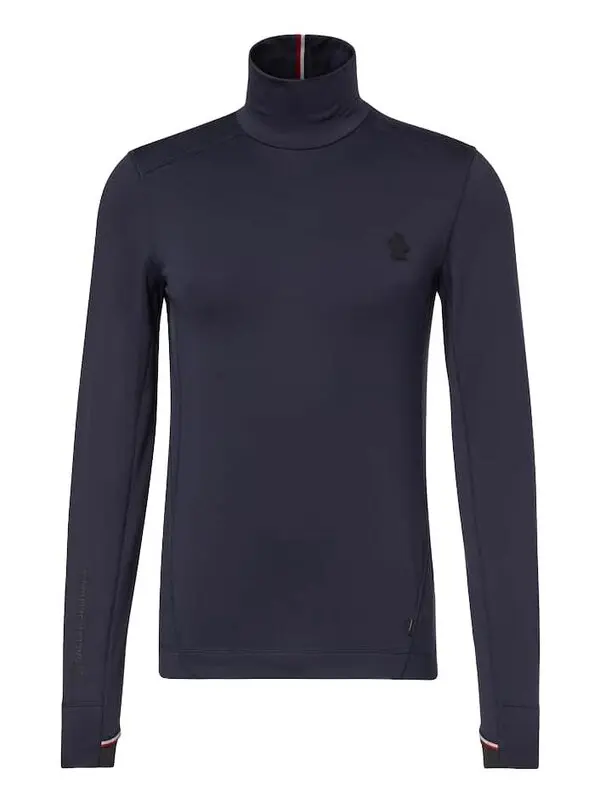 Moncler Logo Turtleneck Fleece Ski Top - Blue
