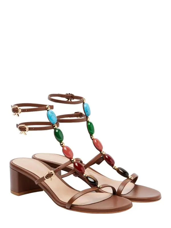 GIANVITO ROSSI Shanti 45 Leather Sandals - Brown