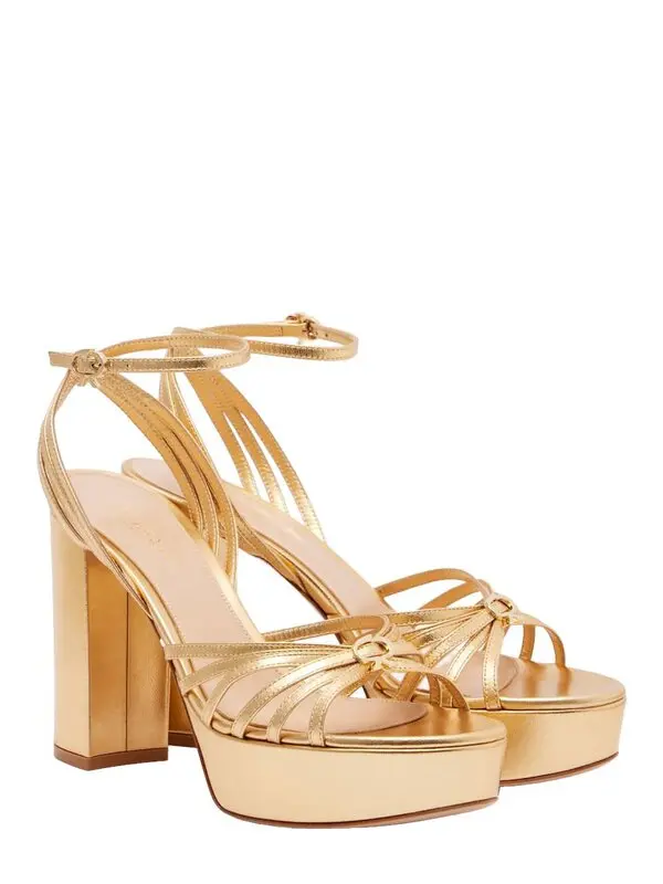 GIANVITO ROSSI Rita 70 Metallic Leather Platform Sandals - Gold