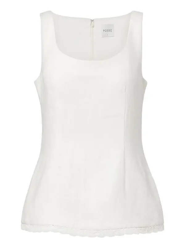 Posse Effi Scalloped Linen Tank Top - White