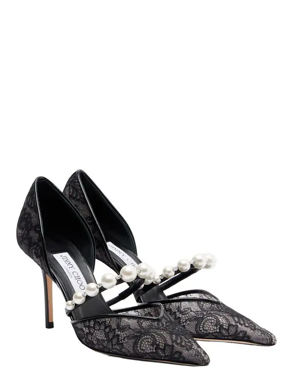 JIMMY CHOO Aurelie 85 Lace And Leather Pumps - Black