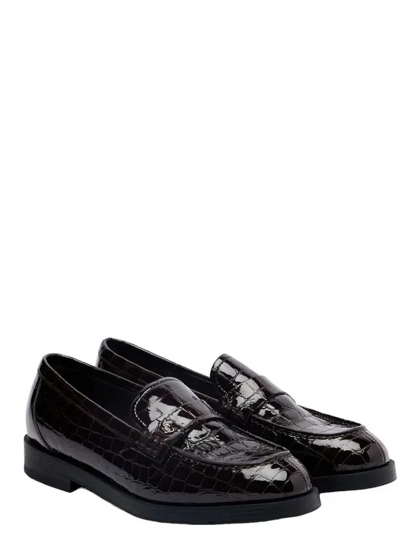 JIMMY CHOO Ivy Croc-effect Patent Leather Loafers - Black