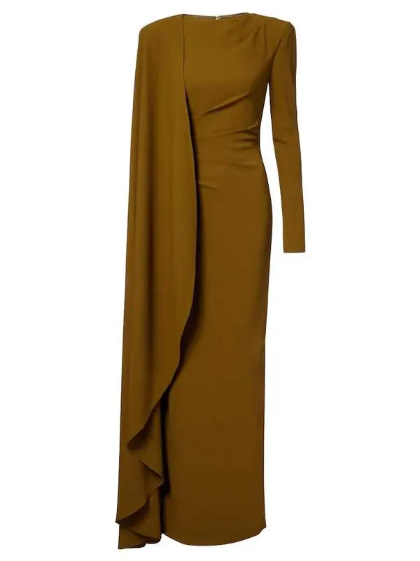 Rachel Gilbert Dion Caped Draped Gown - Green
