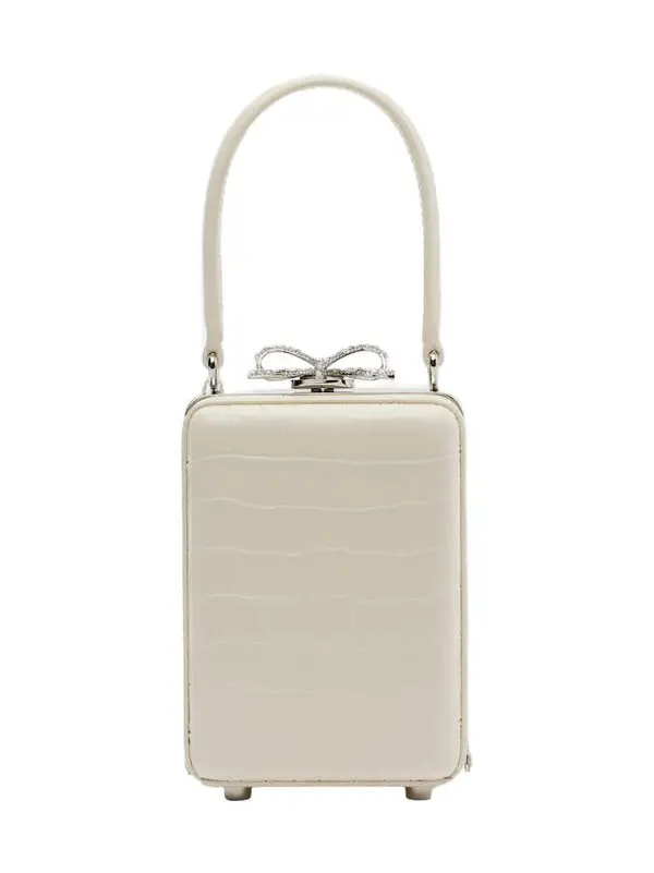 SELF-PORTRAIT Micro Croc-effect Embellished Leather Tote - White