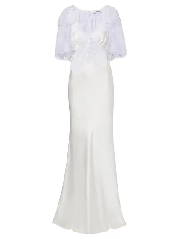 SELF-PORTRAIT Lace-trimmed Satin Gown - White