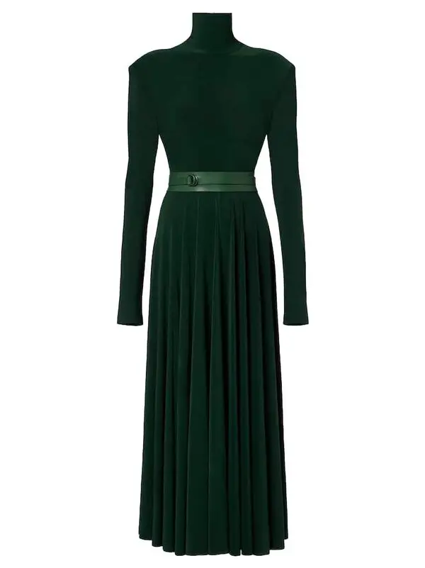 Norma Kamali Belted Pleated Midi Dress - Green