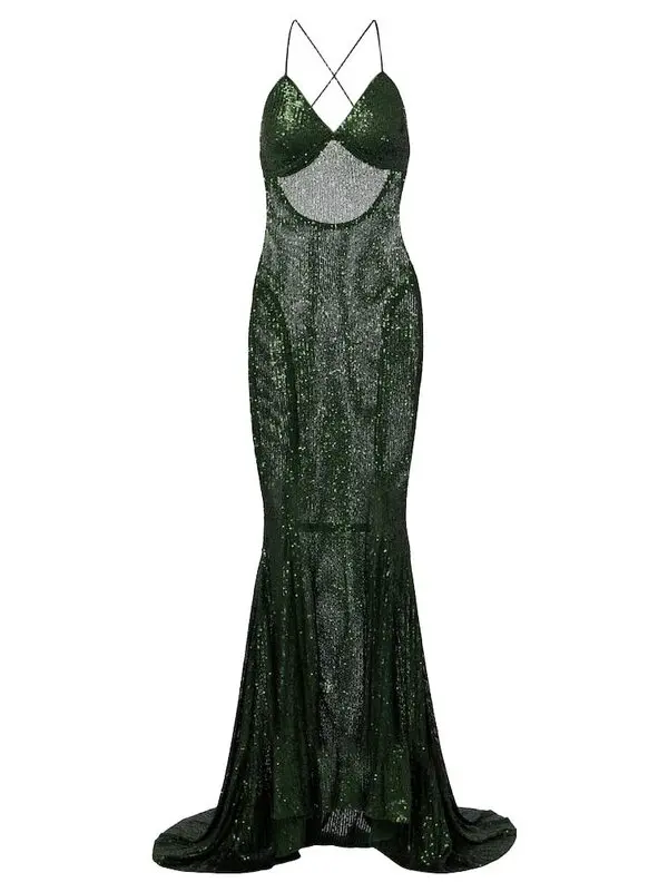 Norma Kamali Sequined Gown - Green