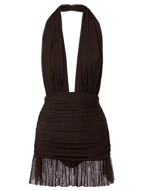 Norma Kamali Halterneck Ruched Mini Dress - Brown