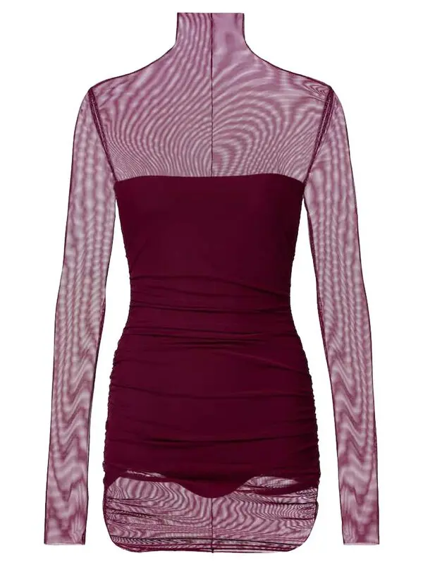 Norma Kamali Ruched Mesh Mini Dress - Purple