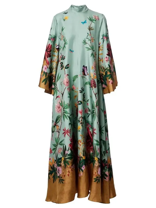 La DoubleJ Magnifico Floral Silk Twill Maxi Dress - Green