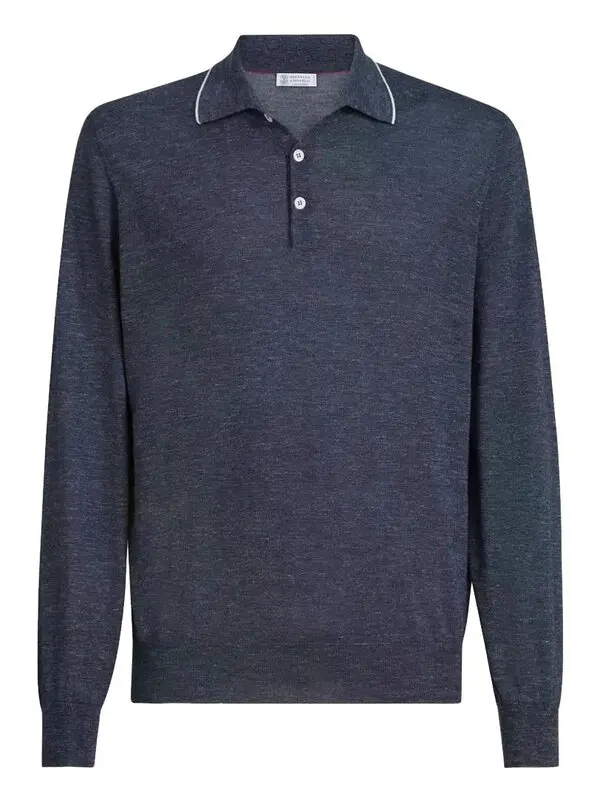 Brunello Cucinelli Cashmere, Silk And Hemp Lightweight Knit Polo Shirt - Blue