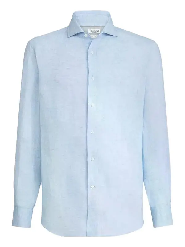Brunello Cucinelli Linen Easy Fit Shirt With Spread Collar - Blue