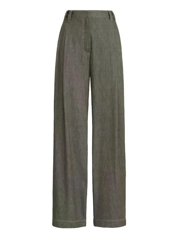 Brunello Cucinelli Denim-effect Pleated Trousers - Green
