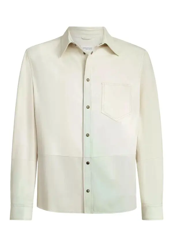 Brunello Cucinelli Chest-pocket Long-sleeve Leather Shirt - Neutrals