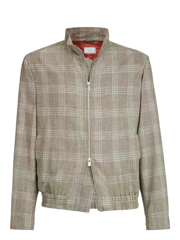 Brunello Cucinelli Tartan Stand Collar Jacket - Neutrals