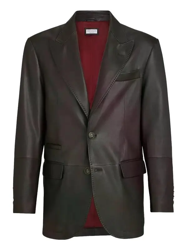 Brunello Cucinelli Peak-lapels Leather Blazer - Brown