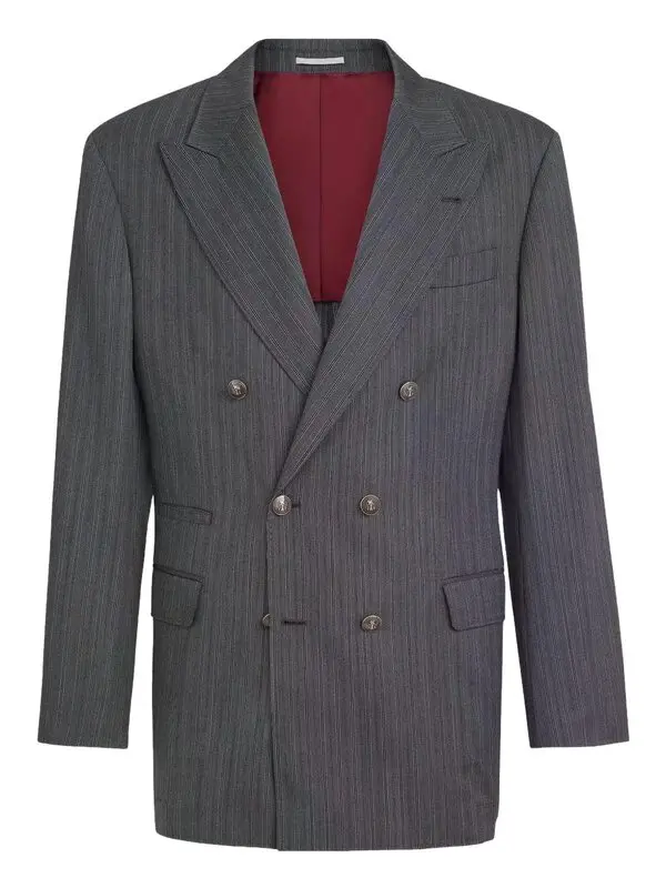 Brunello Cucinelli Striped-pattern Double-breasted Blazer - Grey