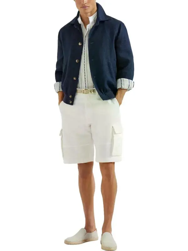 Brunello Cucinelli Navy Hopsack Shirt Jacket - Blue