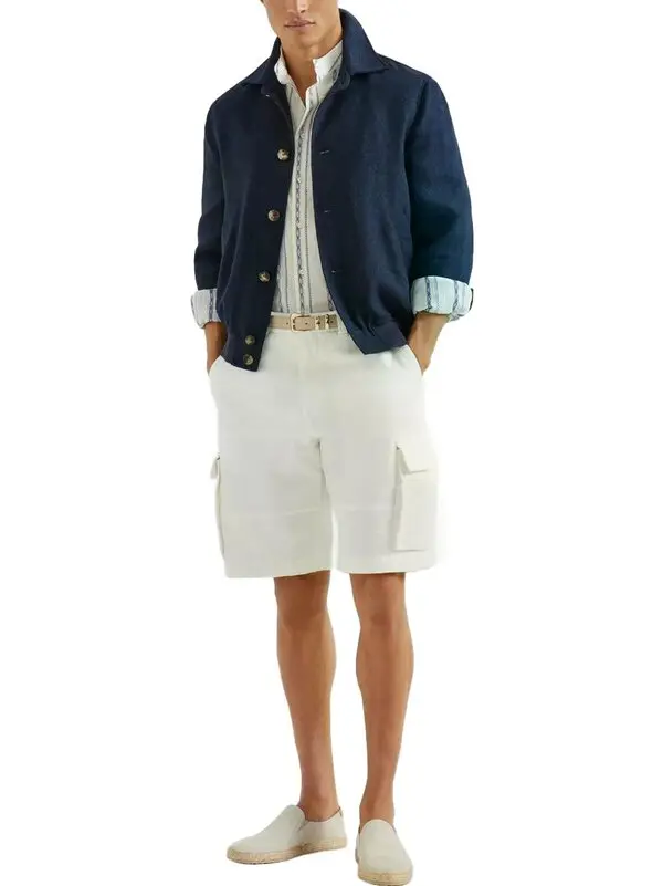 Brunello Cucinelli Navy Hopsack Shirt Jacket - Blue