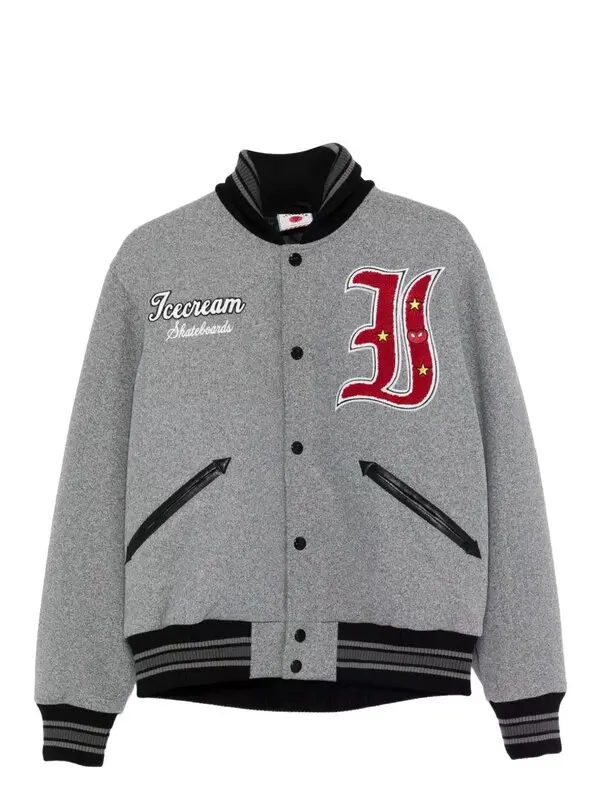 ICECREAM Logo-appliqué Button-up Bomber Jacket - Grey