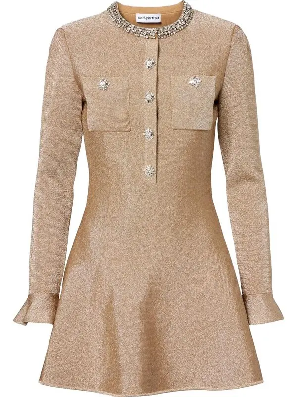 SELF-PORTRAIT Crystal-embellished Lamé Minidress - Gold