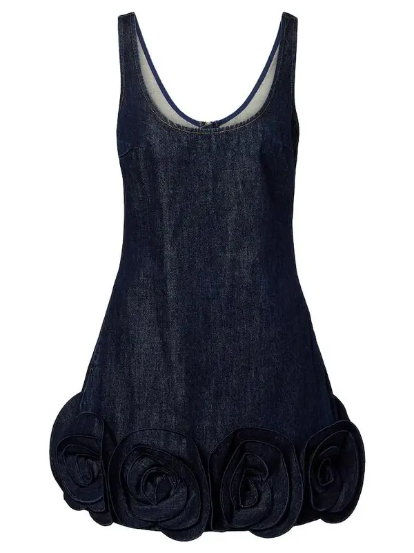 SELF-PORTRAIT Floral-applique Denim Minidress - Grey