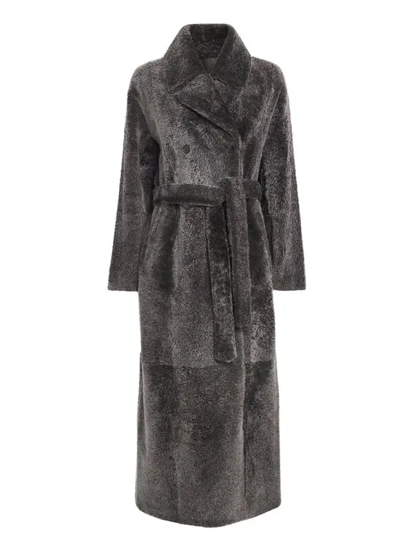 YVES SALOMON Lamb Shearling Double-breasted Coat - Black