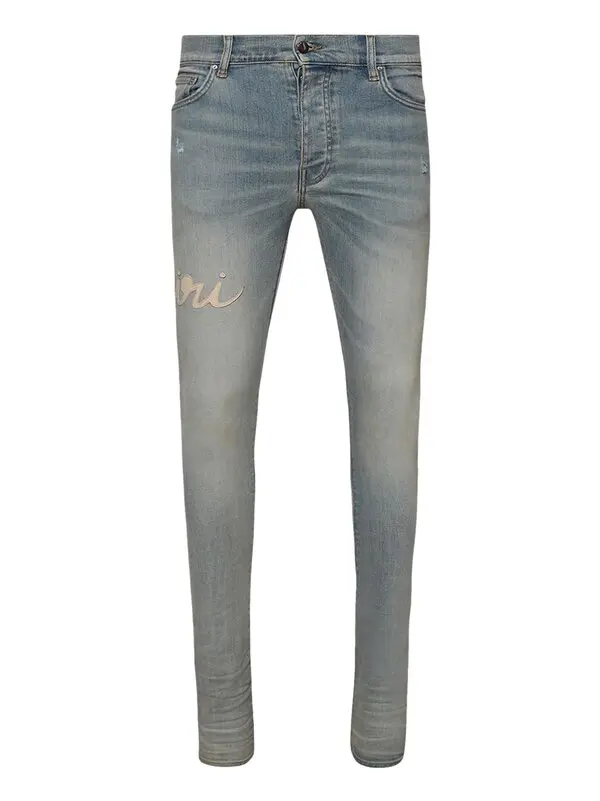 Amiri Script Logo Skinny Jean - Blue