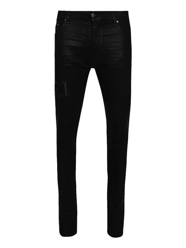Amiri Serif Logo Wax Skinny Jean - Black