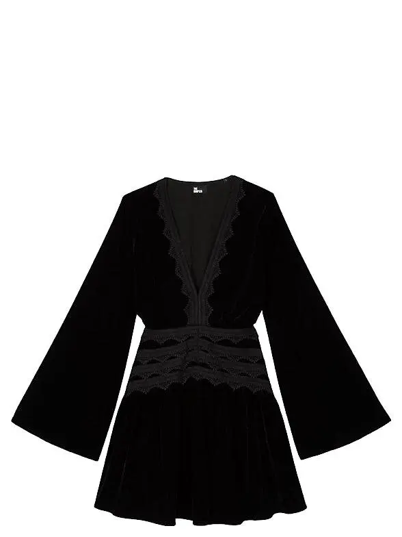 The Kooples Lace-embroidered Velvet Mini Dress - Black