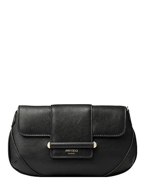 JIMMY CHOO Leather Shoulder Bag With Chain - Black/shiny Gold
