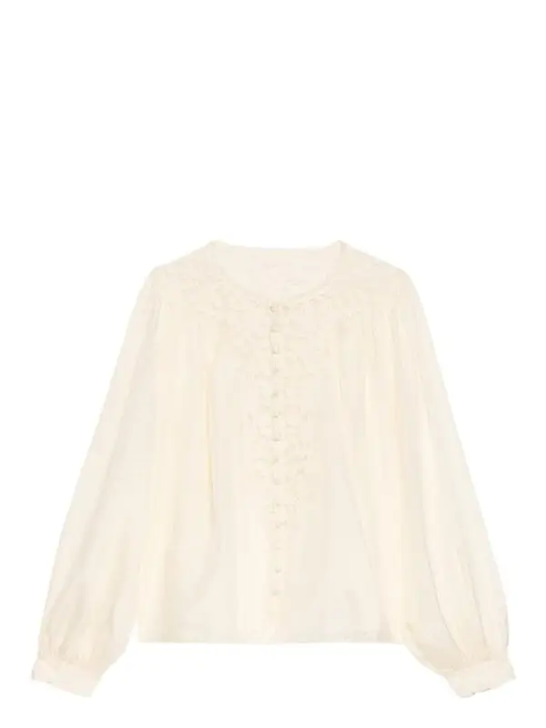 LoveShackFancy Carine Silk Lace Blouse - Ivory