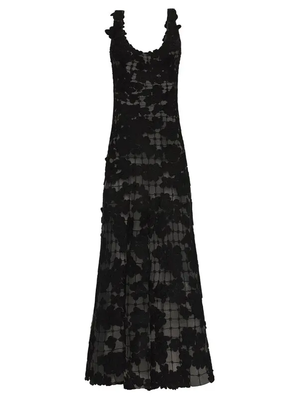 Oscar De La Renta Floral Cutout Threadwork Gown - Black