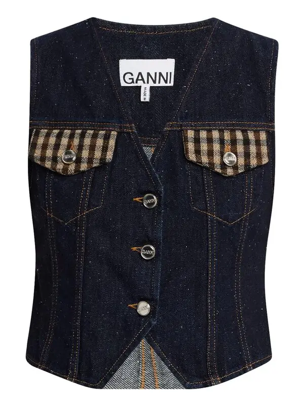 GANNI Denim Patchwork Utility Vest - Blupat