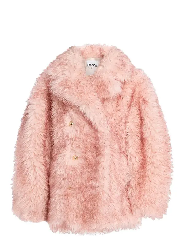 GANNI Faux Fur Oversized Coat - Light Pink