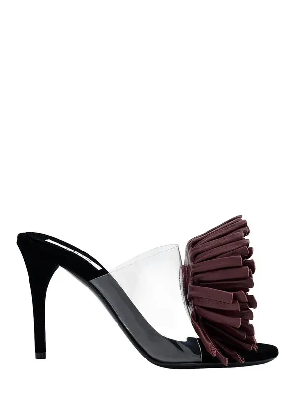 Alaïa Plexi Asymmetric Leather Flower Sandals - Aubergine