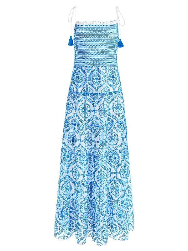 Alice + Olivia Marna Embroidered Tiered Maxi Dress - Off White/french Blue
