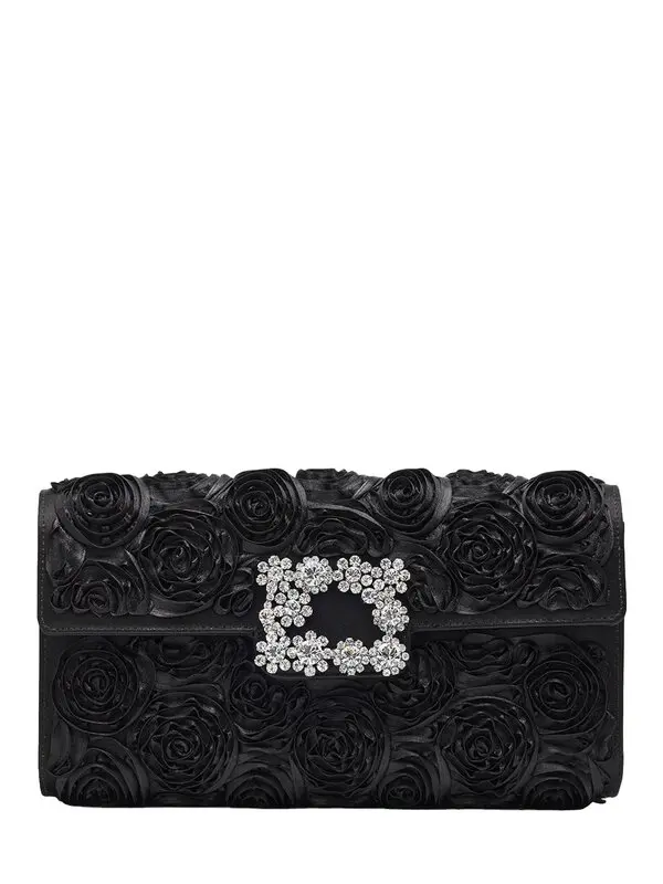 ROGER VIVIER Efflorescence Satin Envelope Flap Bag - Black