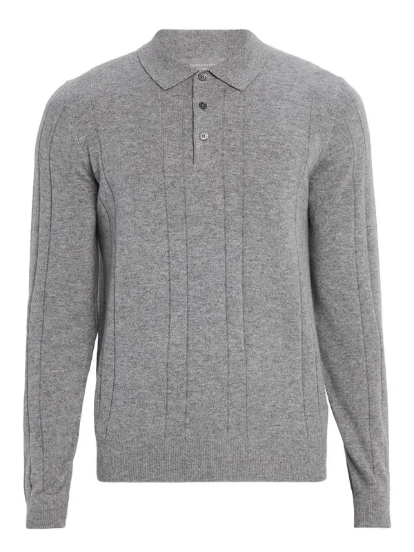 Neiman Marcus Cashmere Mix-ribbed Polo Sweater - Huskey