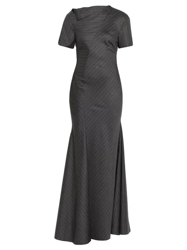 JANE WADE Pinstripe Short-sleeve Aline Dress - Charcoal