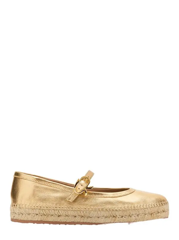 GIANVITO ROSSI Metallic Leather Mary Jane Espadrilles - Gold